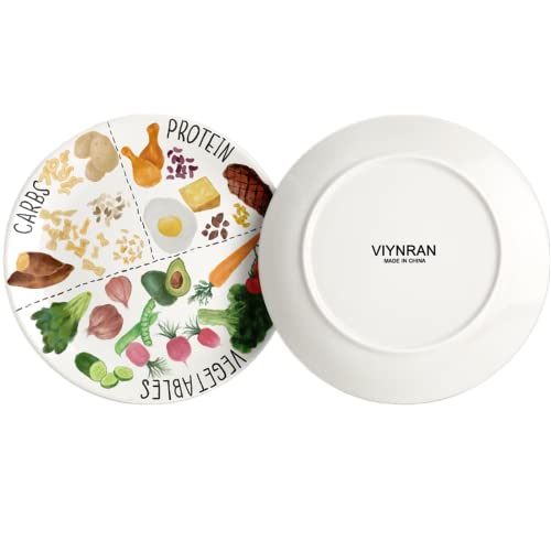 Viynran 10-Inch Ceramic Portion Control Plates for Weight Loss and Diabetes, Set of 2 Reusable Dishes, Microwave Safe