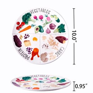 Viynran 10-Inch Ceramic Portion Control Plates for Weight Loss and Diabetes, Set of 2 Reusable Dishes, Microwave Safe