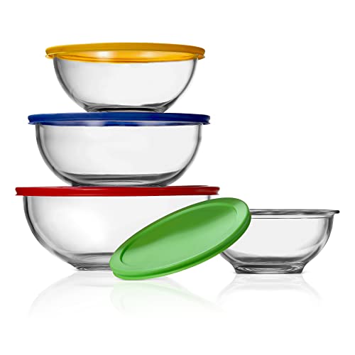 NutriChef Glass Mixing Bowl Set - 4 Sets Stackable Superior Premium Meal-prep Container w/Airtight Locking Lid, BPA-Free Leakproof, Freezer-to-Oven-Safe, For Food Preparation/Storage, Dishwasher Safe