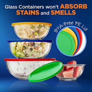 NutriChef Glass Mixing Bowl Set - 4 Sets Stackable Superior Premium Meal-prep Container w/Airtight Locking Lid, BPA-Free Leakproof, Freezer-to-Oven-Safe, For Food Preparation/Storage, Dishwasher Safe