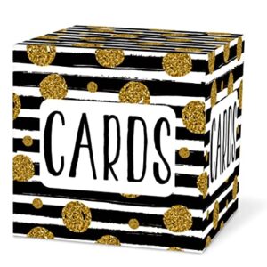 Black and Gold Card Box – 8”*8”*8” Gift Or Money Box Holder for Wedding,Baby or Bridal Shower,Birthday, Graduation,Engagement, Party Favor, Decorations, 1 Set(hezi-A001)