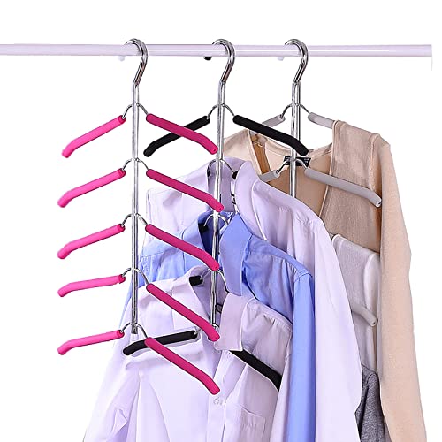 Multi-Layer Clothes Hangers Blouse Tree Hangers 3 Pack 5 in 1 Non Slip Space Saving Stainless Steel Shirt Hangers Closet Organizer（3，Grey）