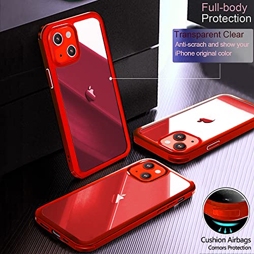 UBUNU iPhone 13 Case with Screen Protector [Built-in 9H Hard Tempered Glass], for Magsafe 360 Full Body Protection, Clear Protective iPhone 13 Phone Case Cover for Men Women 6.1 inch, Red