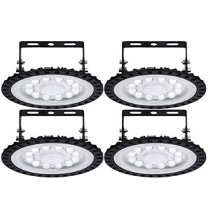 merryhe 50w led ufo high bay lighting, 6500k ultra thin led warehouse lights fixture, 4000lm daylight white 110v ip65 waterproof commercial shop bay light lamp for area garage gym workshop,4 pack