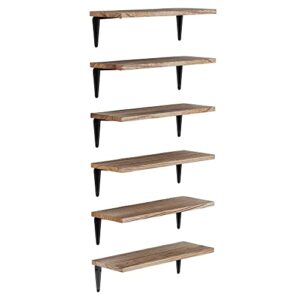 wallniture arras floating shelves for wall, 17"x6" wall bookshelves & storage shelves living room decor, bedroom, home office organization burnt finish set of 6