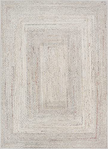 Well Woven Raggi Vintage Neutral Ivory Chindi Braided Pattern Area Rug (5'3" x 7'3")