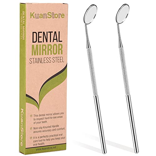 Dental Mirror Stainless Steel with Handle 6.5", Dentist Tool for Teeth Cleaning Plaque, Mouth Inspection, Lash Extension Mirror, Eyelash Extensions Dental Mirror Inspect Instrument Makeup - Pack of 2