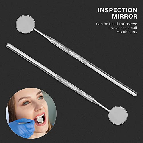 Dental Mirror Stainless Steel with Handle 6.5", Dentist Tool for Teeth Cleaning Plaque, Mouth Inspection, Lash Extension Mirror, Eyelash Extensions Dental Mirror Inspect Instrument Makeup - Pack of 2