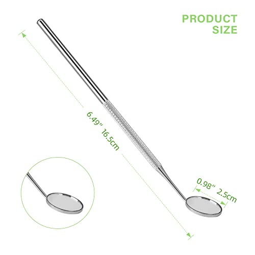 Dental Mirror Stainless Steel with Handle 6.5", Dentist Tool for Teeth Cleaning Plaque, Mouth Inspection, Lash Extension Mirror, Eyelash Extensions Dental Mirror Inspect Instrument Makeup - Pack of 2