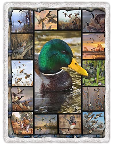 Duck Hunting Beautiful Mallard Blanket - Fleece Sherpa Blanket - Camo Hunting Blanket and Throw Full Size 60x80 for Sofa, Bed, Outdoor from Son Daughter to Mother Father Birthday Christmas