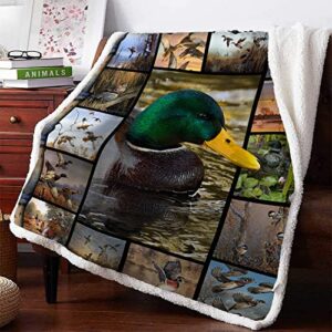 Duck Hunting Beautiful Mallard Blanket - Fleece Sherpa Blanket - Camo Hunting Blanket and Throw Full Size 60x80 for Sofa, Bed, Outdoor from Son Daughter to Mother Father Birthday Christmas