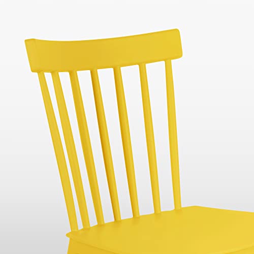 Simpol Home DSW Armless Modern Plastic Chairs with Wood Legs for Living, Bedroom, Kitchen, Dining,Lounge Waiting Room, Restaurants, Cafes, Set of 4, Yellow