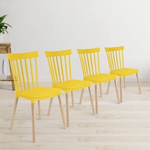 Simpol Home DSW Armless Modern Plastic Chairs with Wood Legs for Living, Bedroom, Kitchen, Dining,Lounge Waiting Room, Restaurants, Cafes, Set of 4, Yellow