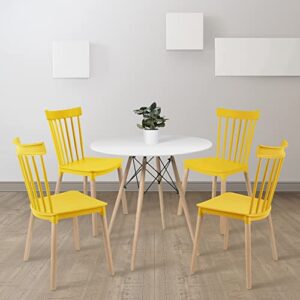 Simpol Home DSW Armless Modern Plastic Chairs with Wood Legs for Living, Bedroom, Kitchen, Dining,Lounge Waiting Room, Restaurants, Cafes, Set of 4, Yellow