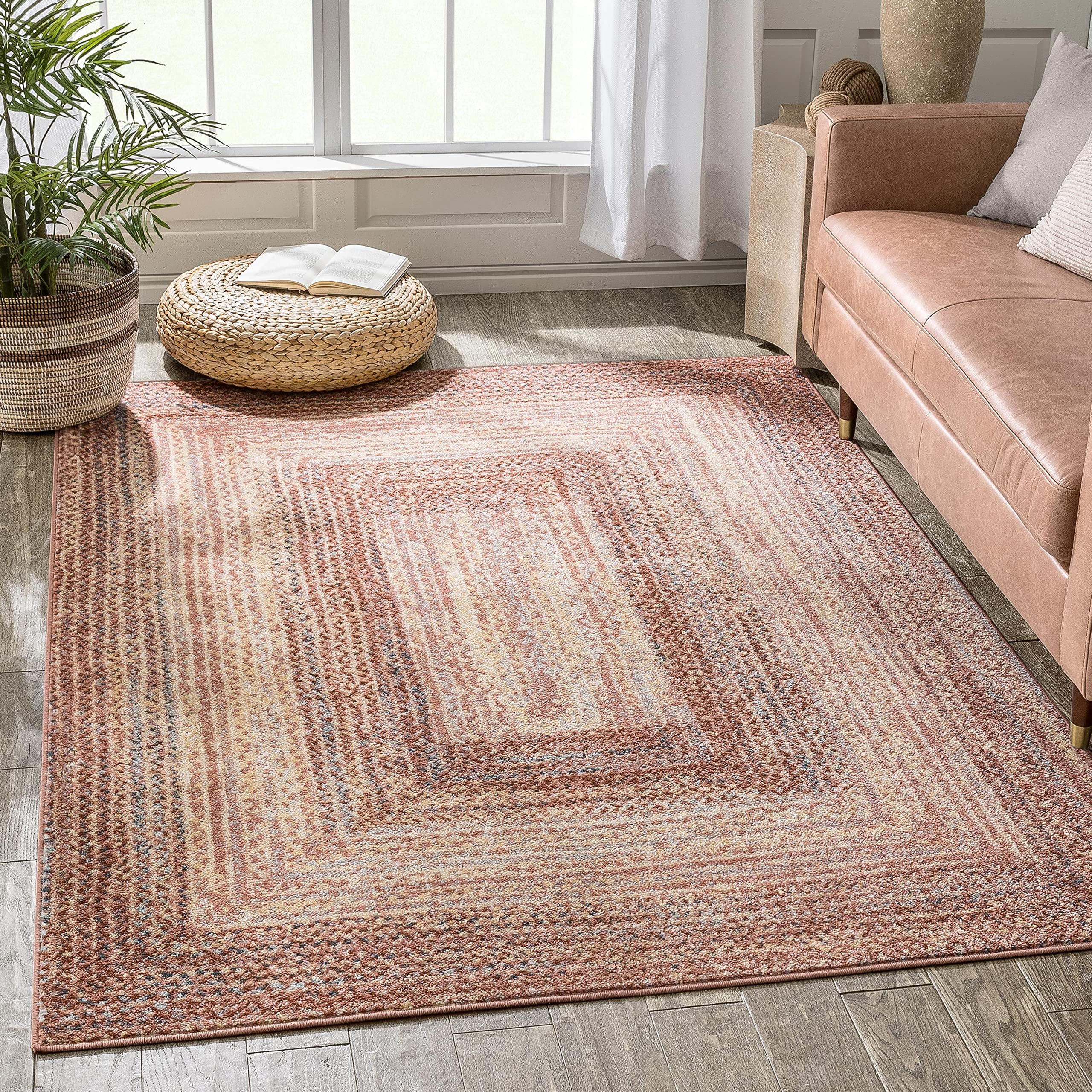 Well Woven Raggi Vintage Blush Pink Chindi Braided Pattern Area Rug (5'3" x 7'3")