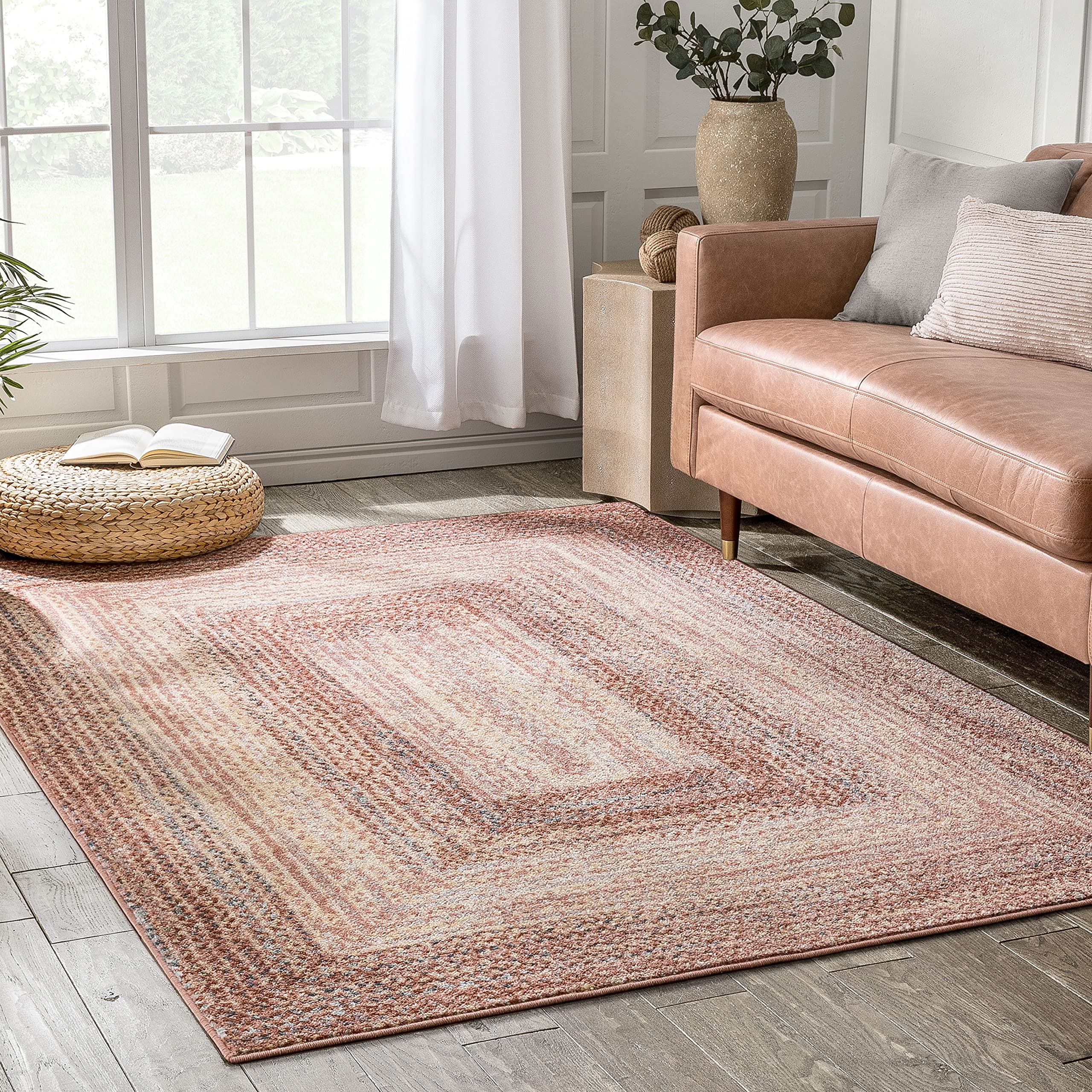 Well Woven Raggi Vintage Blush Pink Chindi Braided Pattern Area Rug (5'3" x 7'3")