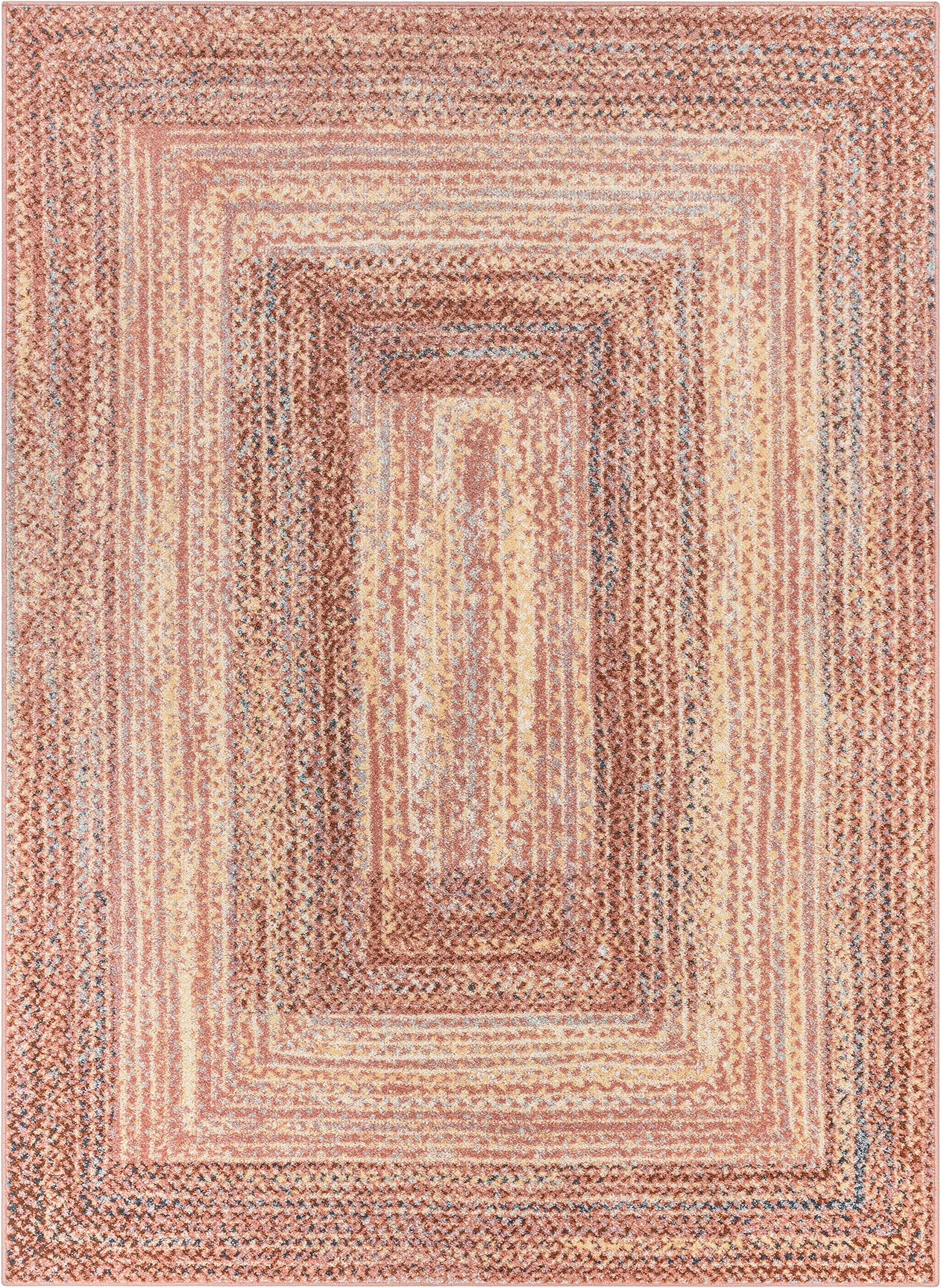 Well Woven Raggi Vintage Blush Pink Chindi Braided Pattern Area Rug (5'3" x 7'3")