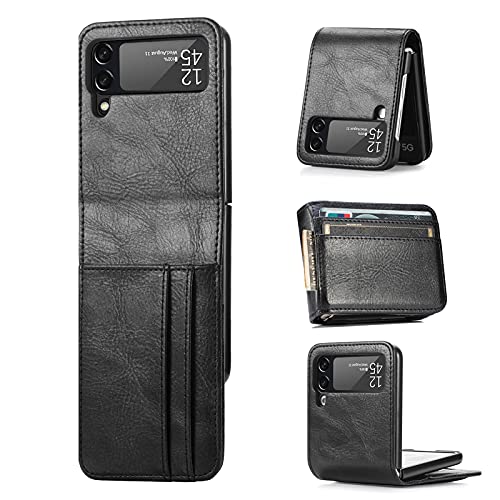 ZCDAYE Wallet Case for Samsung Galaxy Z Flip 3 Case, Samsung Z Flip 3 5G (2021) Case, Z Flip 3 Leather case with Card Holder-Black