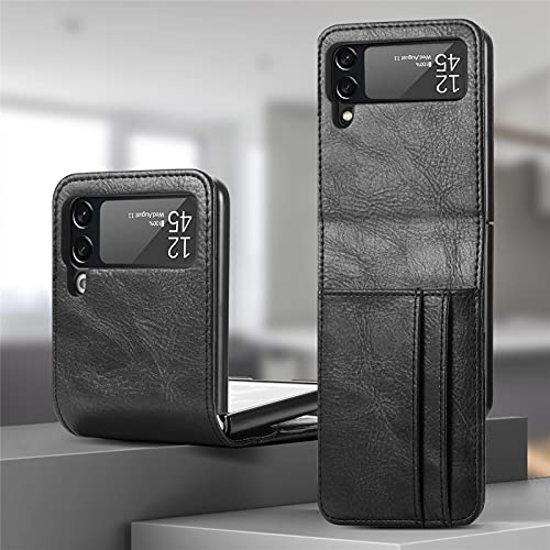 ZCDAYE Wallet Case for Samsung Galaxy Z Flip 3 Case, Samsung Z Flip 3 5G (2021) Case, Z Flip 3 Leather case with Card Holder-Black