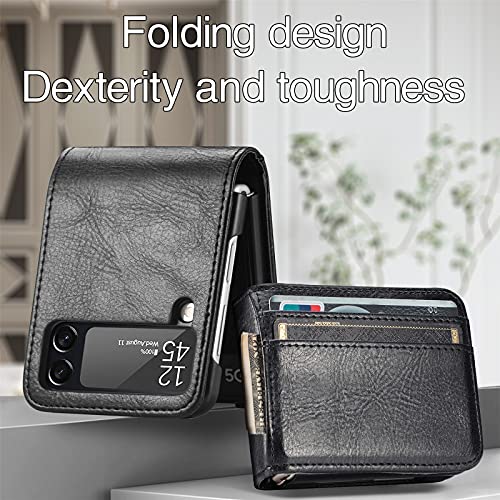 ZCDAYE Wallet Case for Samsung Galaxy Z Flip 3 Case, Samsung Z Flip 3 5G (2021) Case, Z Flip 3 Leather case with Card Holder-Black