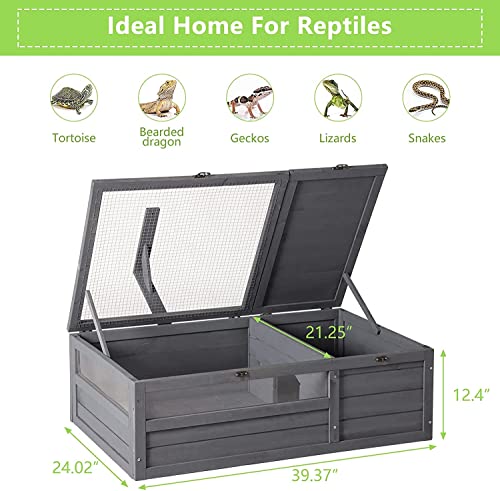 Grepatio Tortoise Enclosure, Tortoise House with Light Support Frame,Large Tortoise Habitat for Small Animals-Upgraded Weatherproof Bottom (Gray)