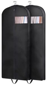 sleeping lamb 60'' trifold garment bags for dress storage travel dress bag gusseted hanging clothes cover for long gowns, coats, 2 packs, black