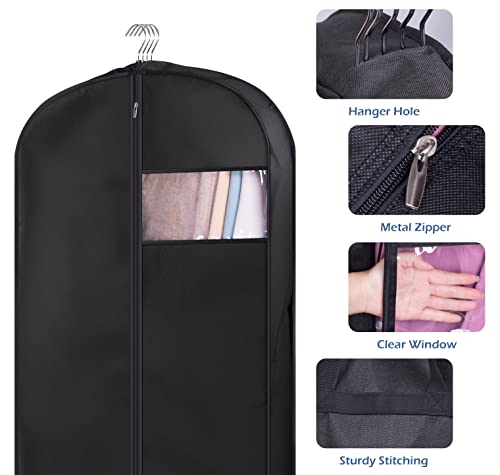 SLEEPING LAMB 60'' Trifold Garment Bags for Dress Storage Travel Dress Bag Gusseted Hanging Clothes Cover for Long Gowns, Coats, 2 Packs, Black