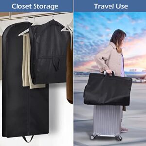 SLEEPING LAMB 60'' Trifold Garment Bags for Dress Storage Travel Dress Bag Gusseted Hanging Clothes Cover for Long Gowns, Coats, 2 Packs, Black