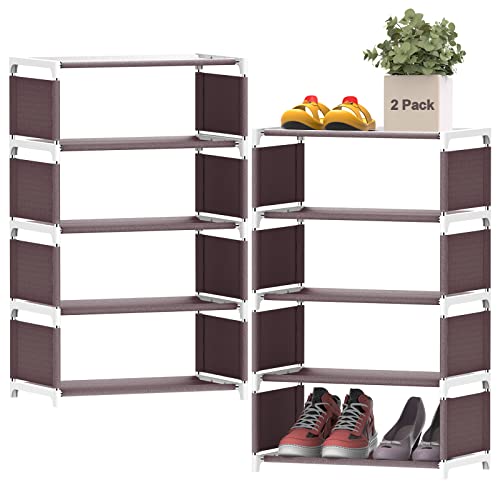 AN ANEWSIR 5 Tier Shoe Rack 2 Pack - Tall Vertical Shoe Rack Storage 20 Pairs, Adjustable & Stackable Shoe Rack, Space Saving Shoe Shelf (Brown)