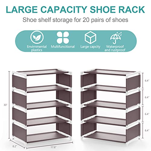 AN ANEWSIR 5 Tier Shoe Rack 2 Pack - Tall Vertical Shoe Rack Storage 20 Pairs, Adjustable & Stackable Shoe Rack, Space Saving Shoe Shelf (Brown)