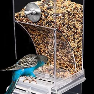 Automatic Bird Feeder,No Mess Bird Feeder,Bird Cage Feeder Bird Cage Accessories for Parakeet Canary Cockatiel Finch (Transparent)