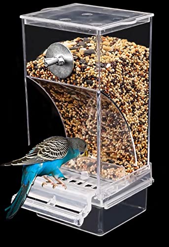 Automatic Bird Feeder,No Mess Bird Feeder,Bird Cage Feeder Bird Cage Accessories for Parakeet Canary Cockatiel Finch (Transparent)