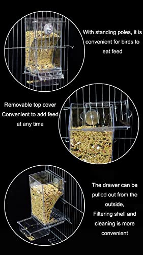 Automatic Bird Feeder,No Mess Bird Feeder,Bird Cage Feeder Bird Cage Accessories for Parakeet Canary Cockatiel Finch (Transparent)