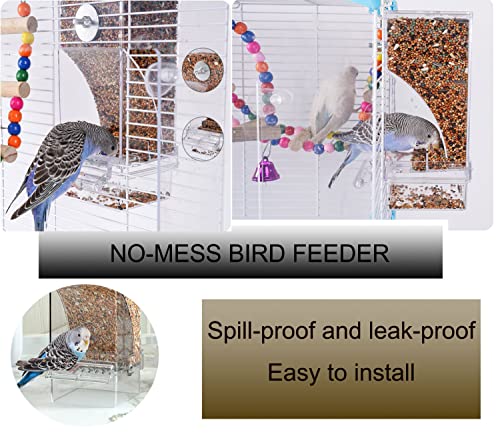 Automatic Bird Feeder,No Mess Bird Feeder,Bird Cage Feeder Bird Cage Accessories for Parakeet Canary Cockatiel Finch (Transparent)