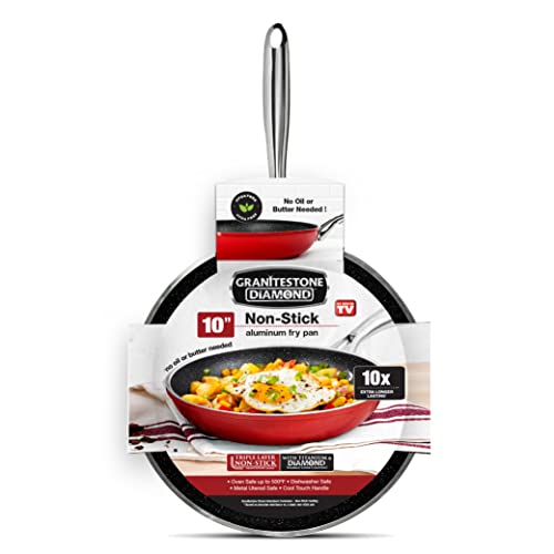 Granite Stone Coated Nonstick Frying Pan - 10 Inch Frying Pan Nonstick Pan Skillets Nonstick Non Stick Pan Cooking Pan Fry Pan Skillet Large Frying Pan, 100% PFOA Free, Oven & Dishwasher Safe - Red