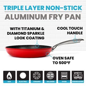 Granite Stone Coated Nonstick Frying Pan - 10 Inch Frying Pan Nonstick Pan Skillets Nonstick Non Stick Pan Cooking Pan Fry Pan Skillet Large Frying Pan, 100% PFOA Free, Oven & Dishwasher Safe - Red