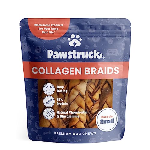 Pawstruck Natural 5-7” Beef Collagen Braids for Dogs - Healthy Long Lasting Alternative to Traditional Rawhide & Bully Sticks - Low Fat Dental Treats w/Chondroitin & Glucosamine - 5 Count