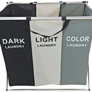 3 Section Laundry Basket for Dark, Light, and Color Clothes Hamper, Collapsible Design with Carry Handle, 26" Long x 15" Wide x 23.5" Tall by SciencePurchase