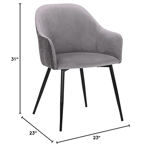 Armen Living Pixie Fabric Dining Room Chair with Black Metal Legs, 18" Seat Height, Grey