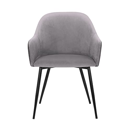 Armen Living Pixie Fabric Dining Room Chair with Black Metal Legs, 18" Seat Height, Grey