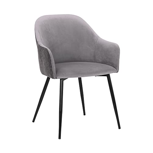 Armen Living Pixie Fabric Dining Room Chair with Black Metal Legs, 18" Seat Height, Grey