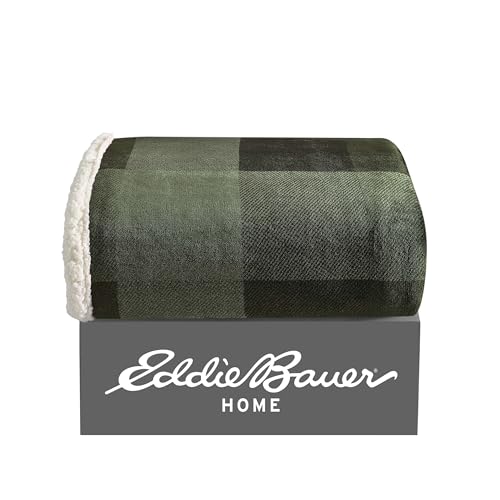 Eddie Bauer 50" X 60" Throw, Ultra Plush Fleece (Evergreen-Pine Plaid)