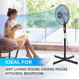 Simple Deluxe Oscillating 16″ 3 Adjustable Speed Pedestal Stand Fan for Indoor, Bedroom, Living Room, Home Office & College Dorm Use, Black, 1 Pack, Style 1