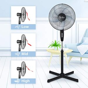 Simple Deluxe Oscillating 16″ 3 Adjustable Speed Pedestal Stand Fan for Indoor, Bedroom, Living Room, Home Office & College Dorm Use, Black, 1 Pack, Style 1