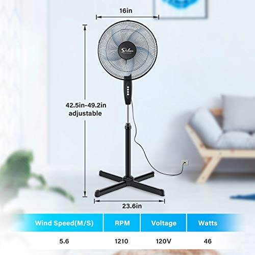 Simple Deluxe Oscillating 16″ 3 Adjustable Speed Pedestal Stand Fan for Indoor, Bedroom, Living Room, Home Office & College Dorm Use, Black, 1 Pack, Style 1