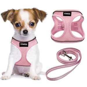 yimeis dog harness and leash set, no pull soft mesh pet harness, reflective adjustable puppy vest for small medium large dogs, cats (pink, x-small (pack of 1)