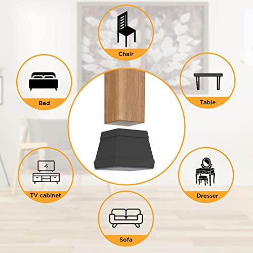 16 PCS Square Chair Leg Floor Protector, Silicone Chair Leg Cover, Furniture Leg Protectors with Felt, Mobile Table Leg pad, Protect The Floor from Scratches.1 1/2 in Black.