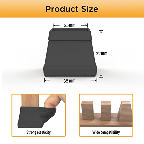 16 PCS Square Chair Leg Floor Protector, Silicone Chair Leg Cover, Furniture Leg Protectors with Felt, Mobile Table Leg pad, Protect The Floor from Scratches.1 1/2 in Black.