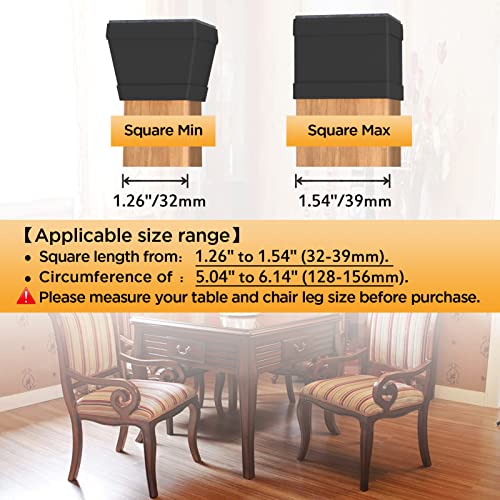 16 PCS Square Chair Leg Floor Protector, Silicone Chair Leg Cover, Furniture Leg Protectors with Felt, Mobile Table Leg pad, Protect The Floor from Scratches.1 1/2 in Black.