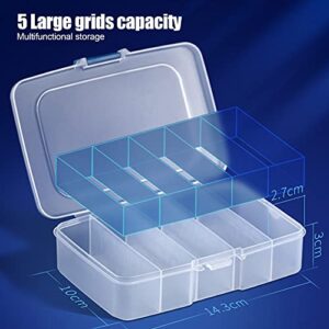 Organizer Box, 5 Grids Clear Visible Plastic Accessories Compartment Transparent Container Dividers Craft Case with Adjustable for Beads Art DIY Crafts Jewelry Fishing Tackles Bead Storage